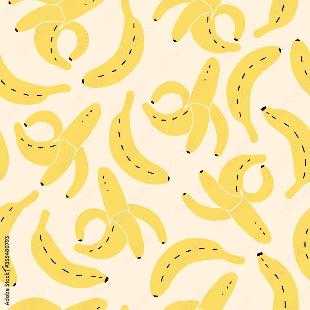 Vector doodle fruit pattern in yellow. Simple bananas made into repeat ...