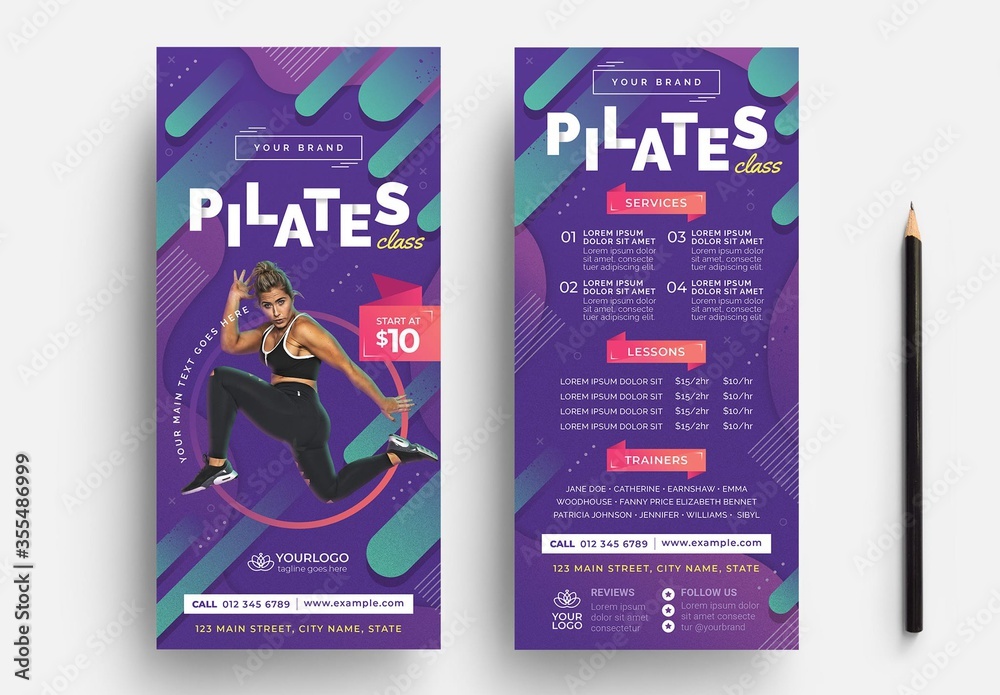 Energetic Sports Flyer Layout for Pilates Fitness Classes Stock ...