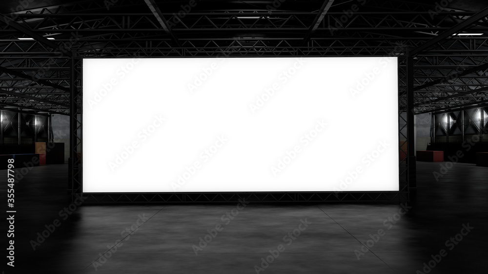 3d rendering of dark empty factory interior background or empty ...