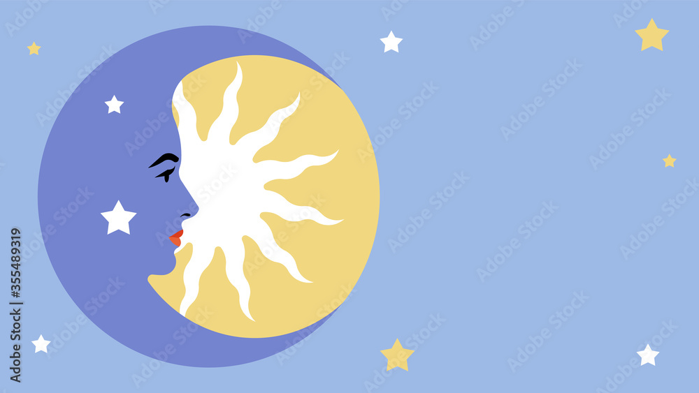 Face of moon with stars. Moon crescent with a beautiful woman's face ...