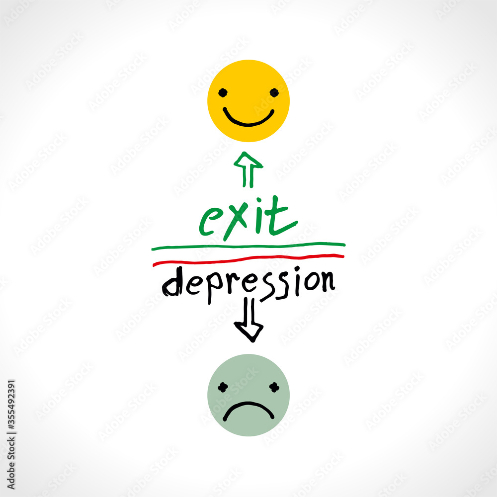 Depression and exit from it. Mental child health vector logo in hand ...