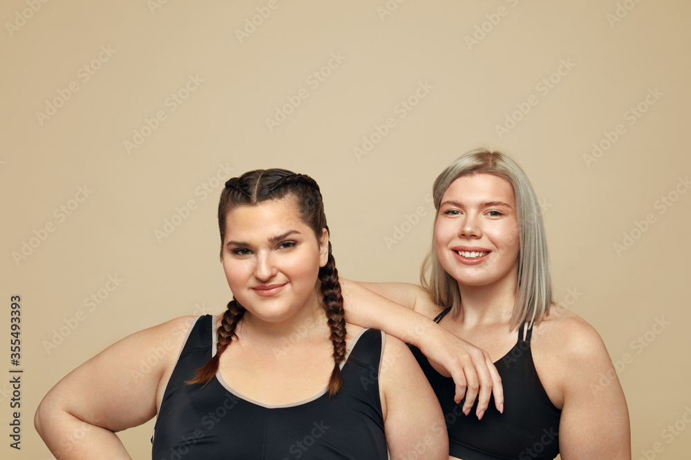 Fitness Girls. Plus Size Models Portrait. Full-Figured Women In Sport ...