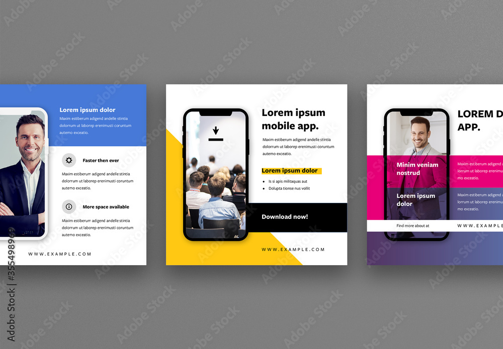 Social Media Layout Posts with Smartphone Mockups Stock Template ...