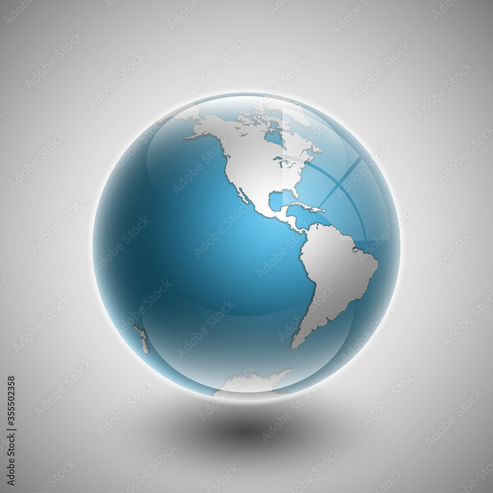 Globe Western Hemisphere icon with smooth shadows and white map of the ...
