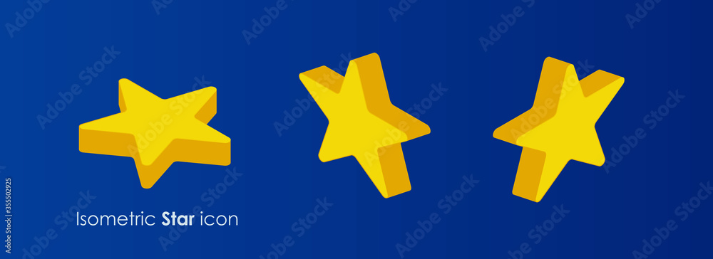 Flat 3D isometric yellow Star icon. Vector - top, left, right angles ...