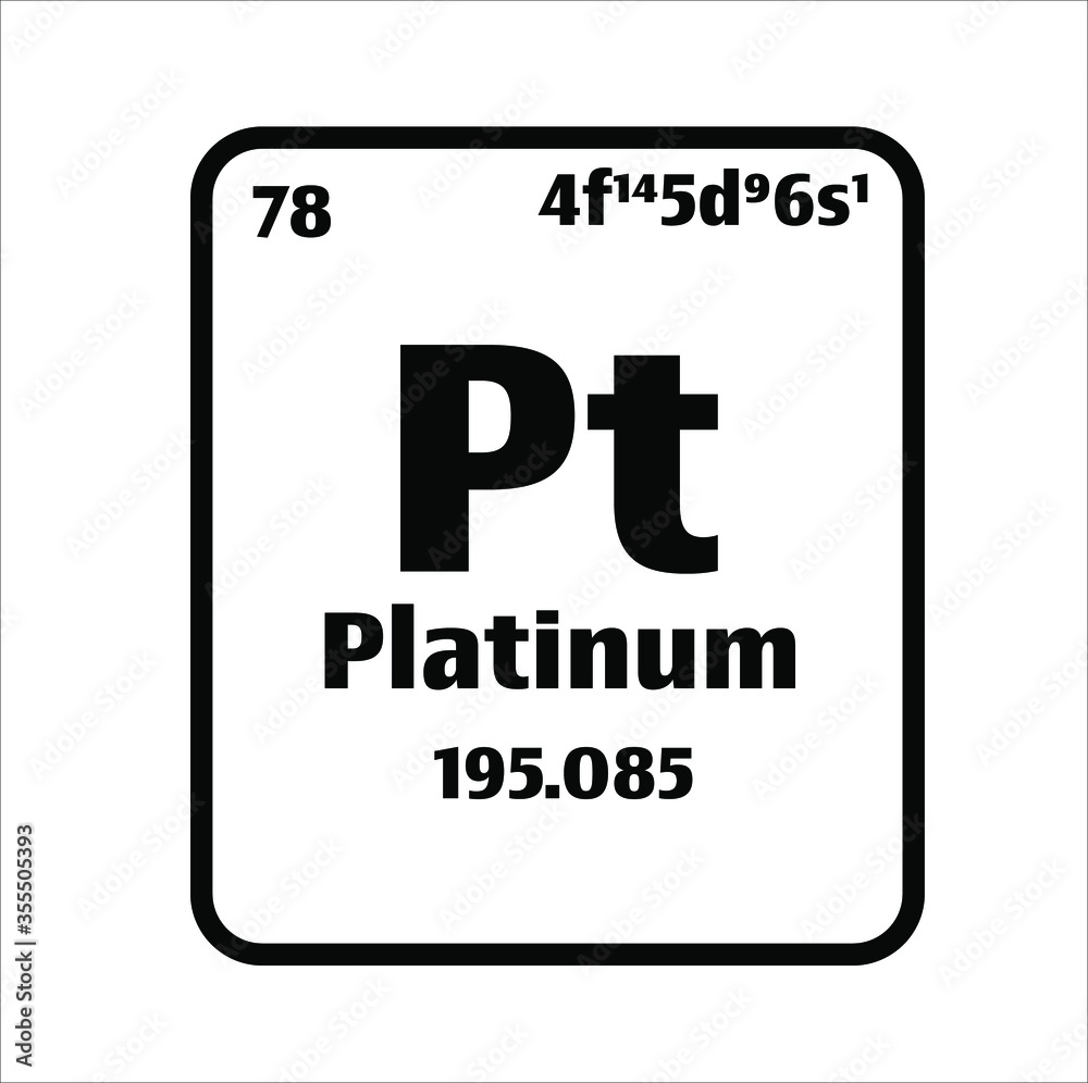 Platinum (Pt) button on black and white background on the periodic ...