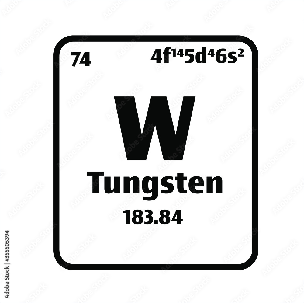 Tungsten (W) button on black and white background on the periodic table ...