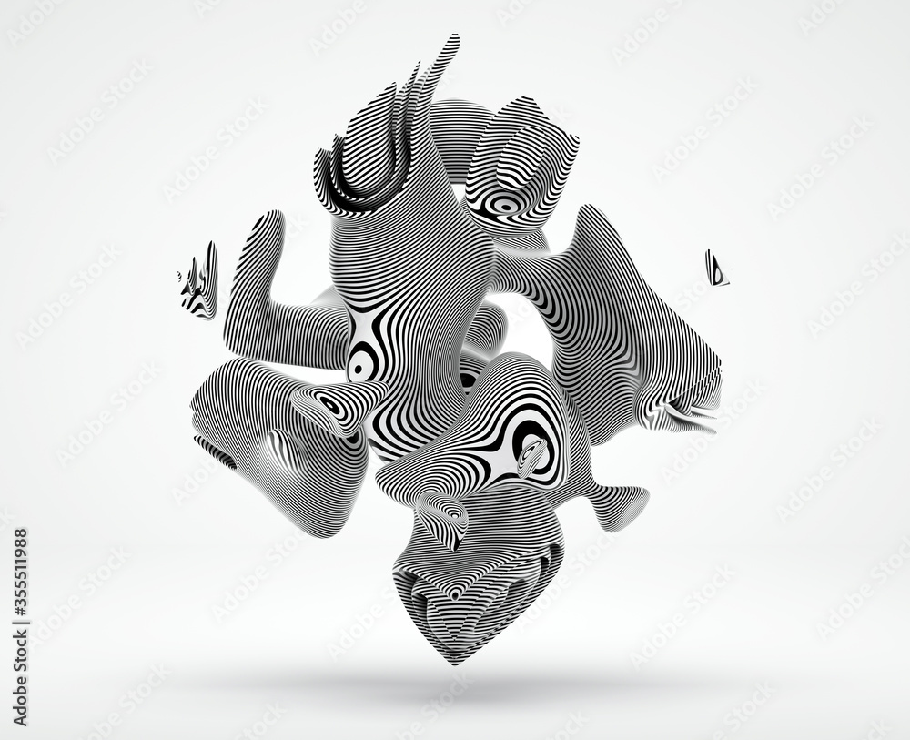 3d render of abstract art of surreal 3d sculpture in cubical shape in ...