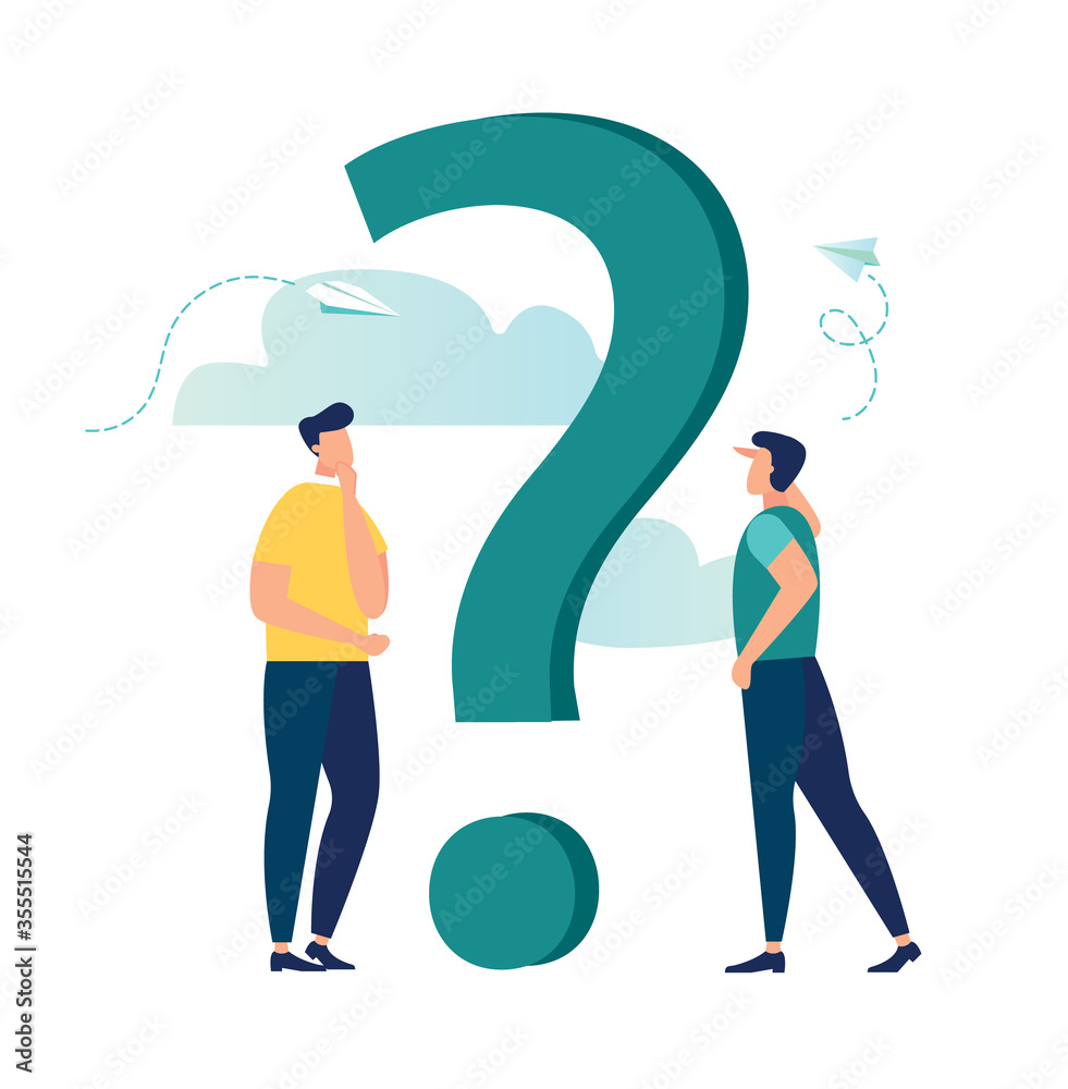 Vector illustration, concept illustration of people frequently asked questions around question ...