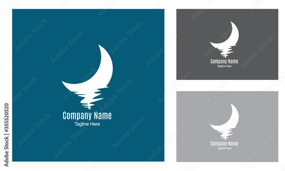 Half Moon Logo Design Template-half moon set rise sea ocean surface ...
