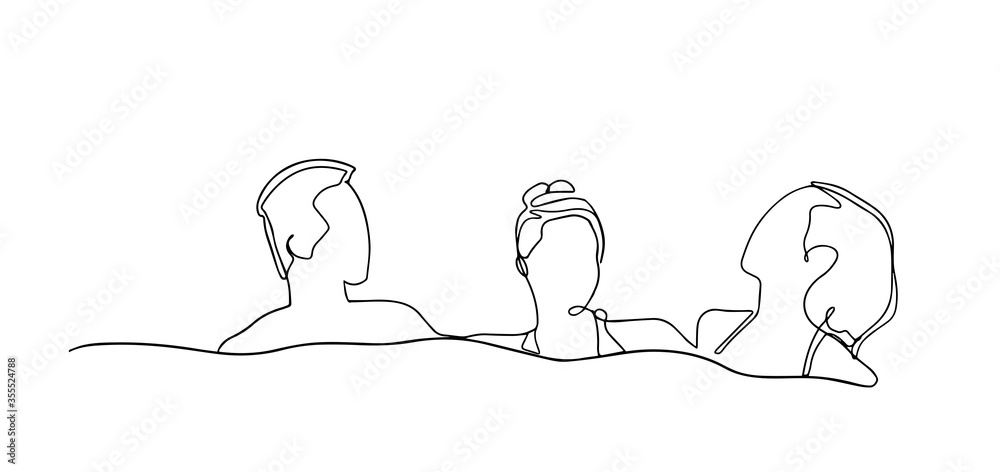 One continuous line drawing of happy people enjoying play and swimming ...