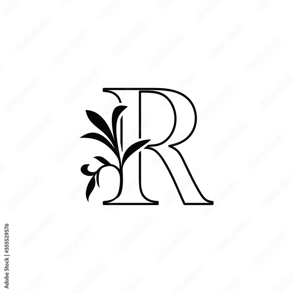 Outline Floral Leaves Letter R Luxury Logo Icon, black and white vector ...