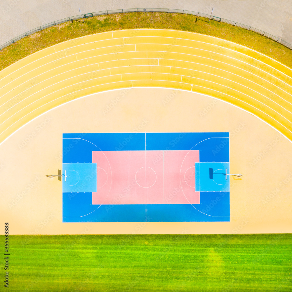 Basketball court on stadium from above. Aerial texture as a sport ...