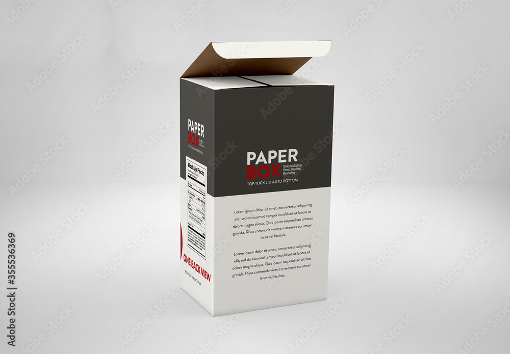 Top Lid Tuck Box Mockup Back View Stock Template | Adobe Stock