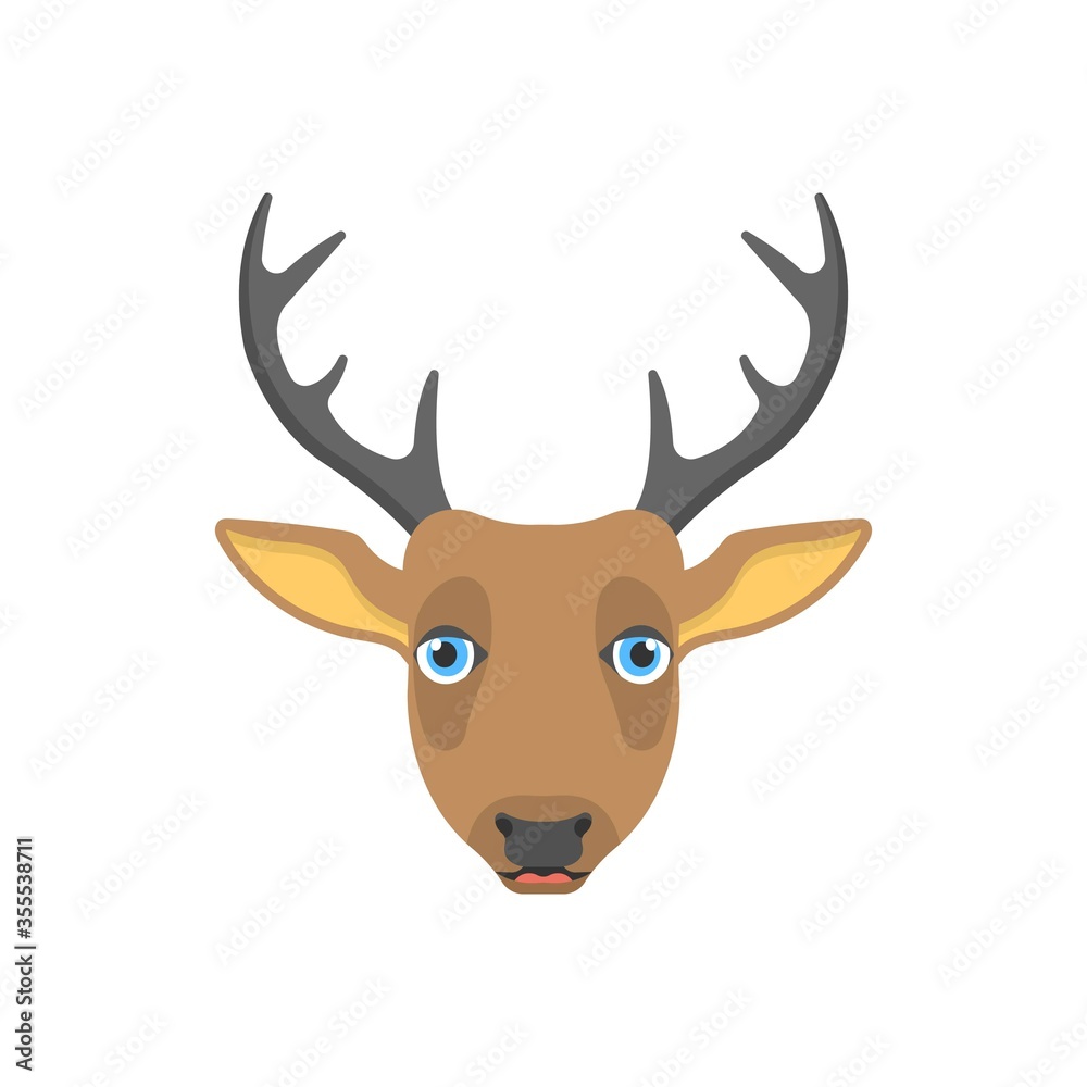 Animated deer head icon in flat design style. Reindeer face for logo ...