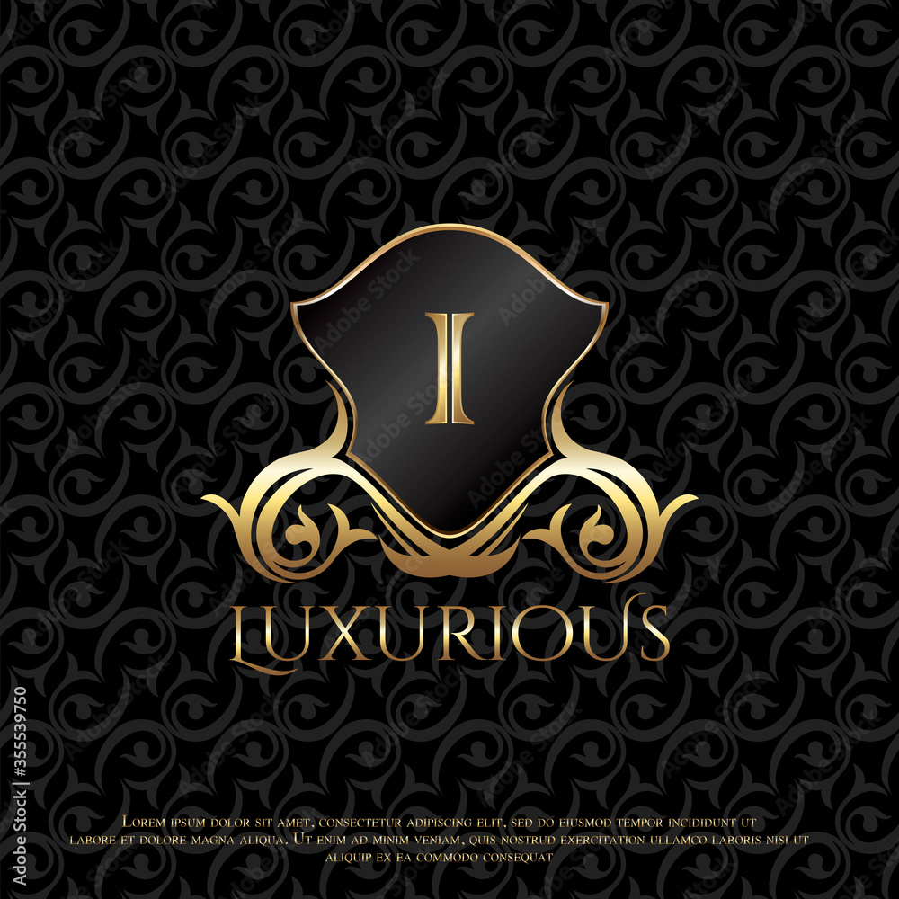 Shield Luxury Logo Letter I Elegance Ornate Floral Leaf Logo Icon ...