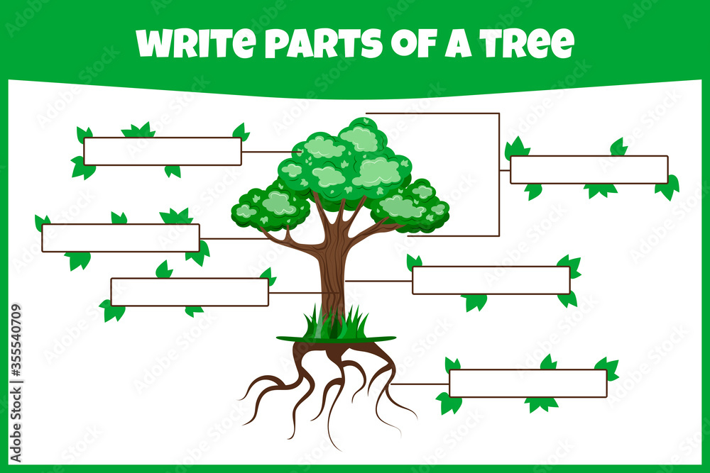 Write parts of a tree. Think and write. Learning words. Education ...