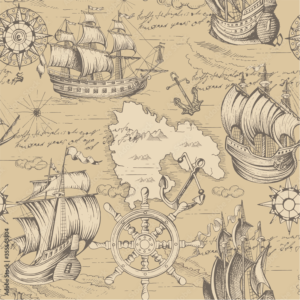 Vector abstract seamless pattern on the theme of travel, adventure and ...