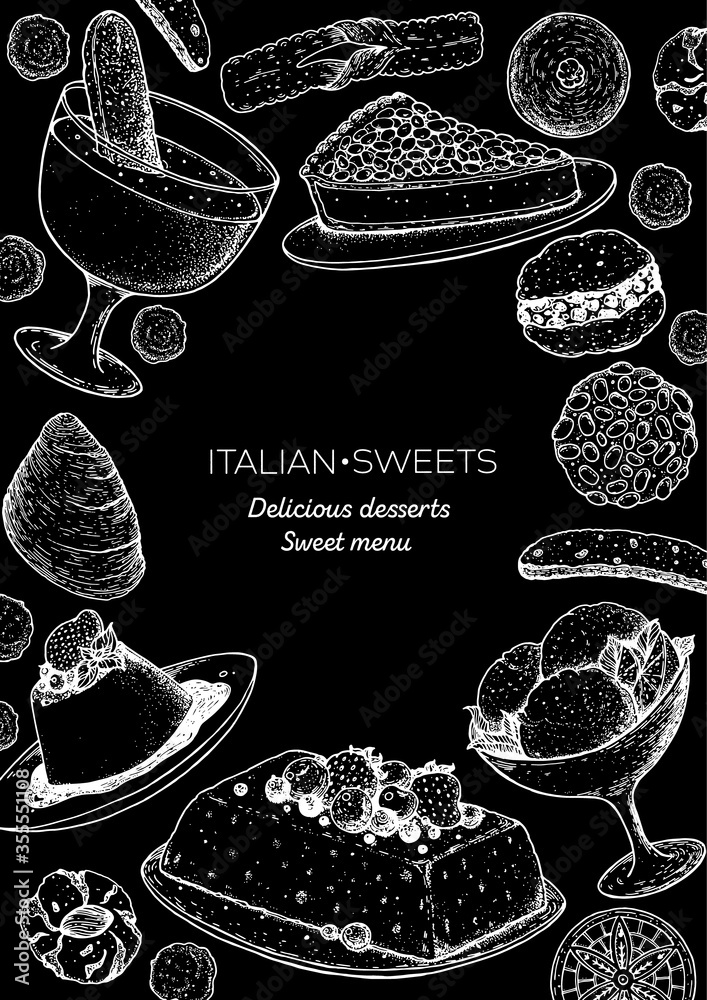 Italian dessert vector illustration. Italian sweet hand drawn sketch ...