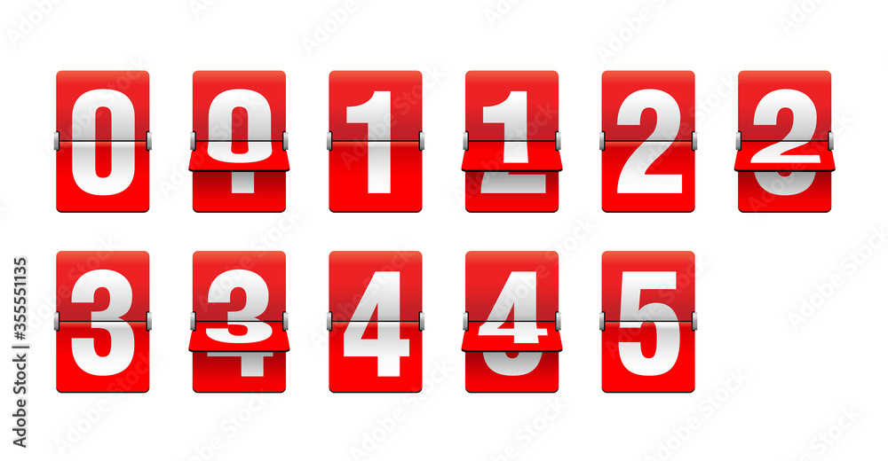 Flip countdown clock from 0 to 5 - red counter timer, time remaining ...