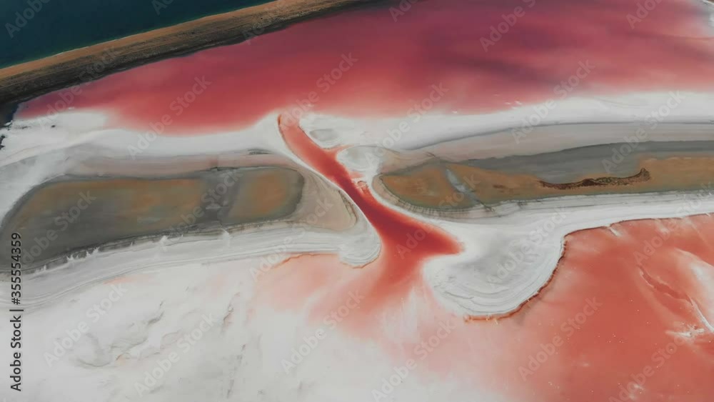 Amazing drone panoramic aerial landscape of beautiful salt plains. pink ...
