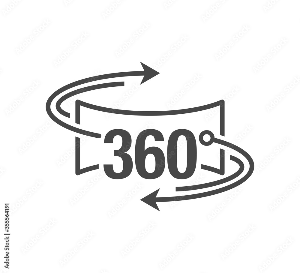 360 degrees icon - 3D panorama, virtual tour, street view or VR ...