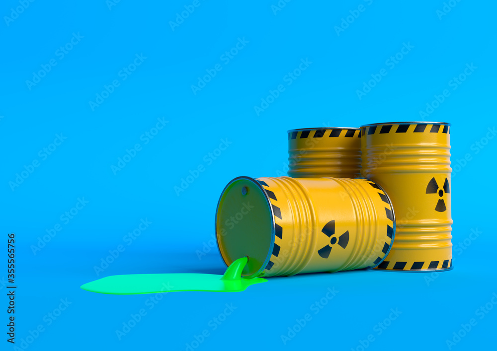 Radioactive waste yellow barrels with radioactive symbol, isolated on ...