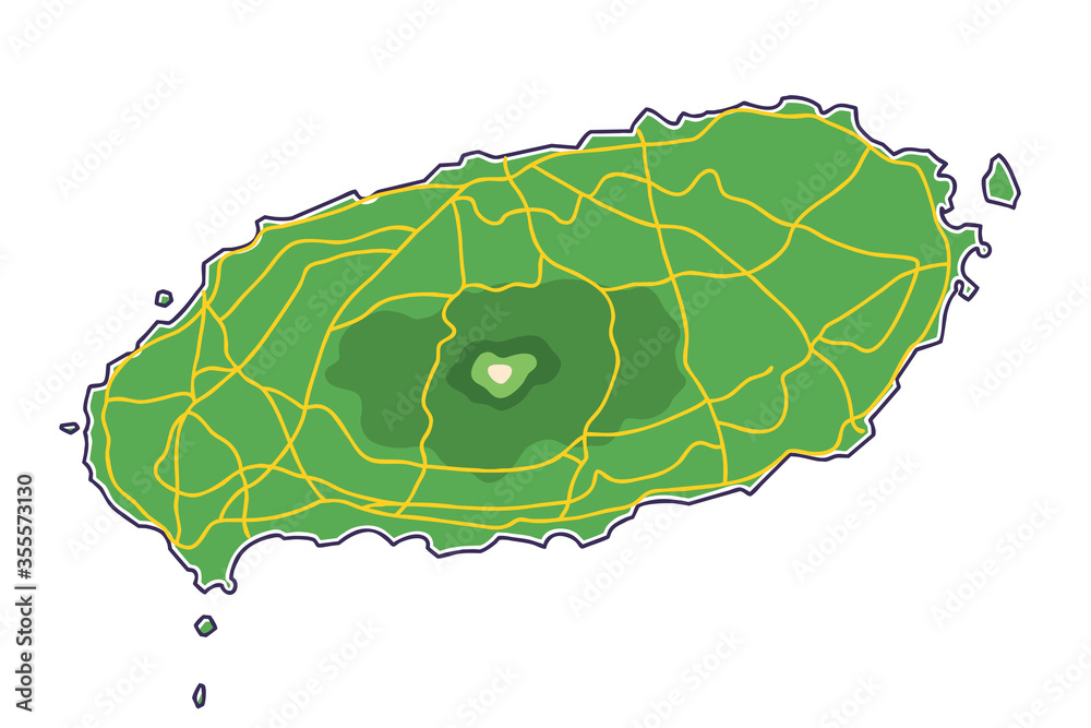 Map of Jeju Island with roads marked. Colored vector illustration ...
