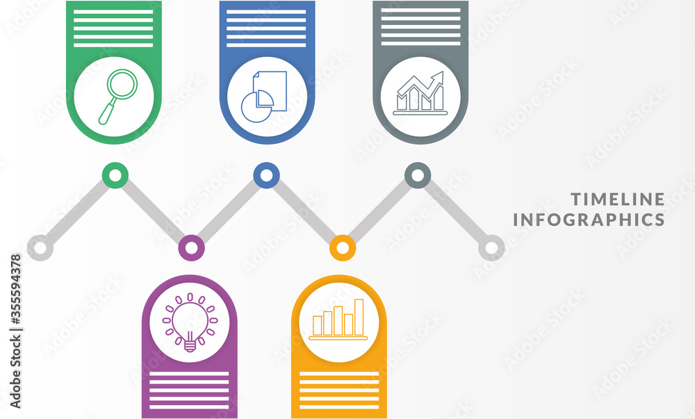 Timeline Infographics with lupe light bulb and pie chart icons vector ...