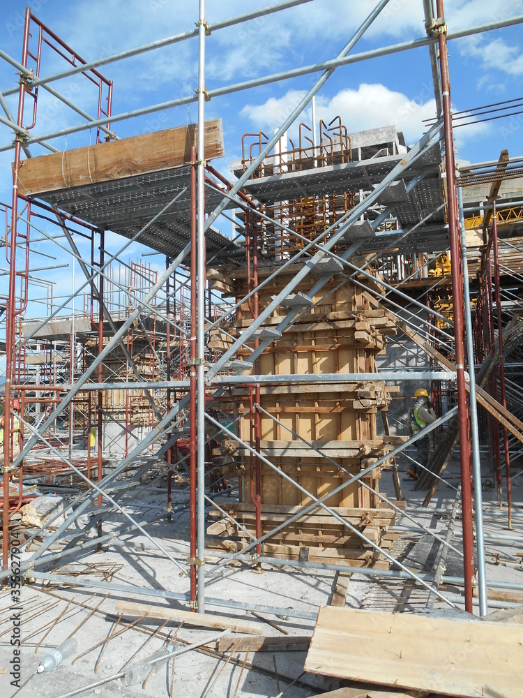 MALACCA, MALAYSIA -SEPTEMBER 19, 2016: Column timber form work and ...