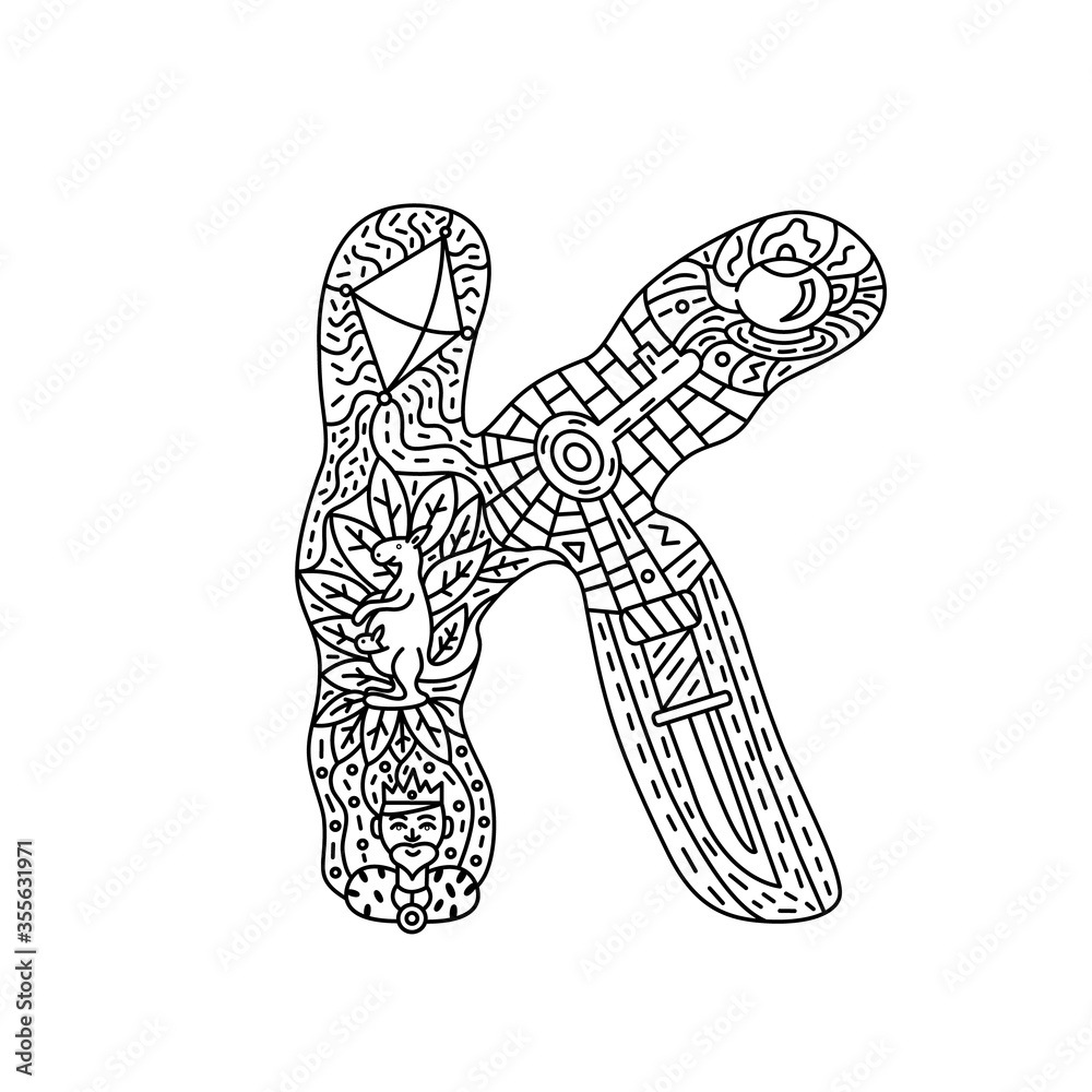 Alphabet. Letter K. Coloring. Cute objects isolated on a white ...
