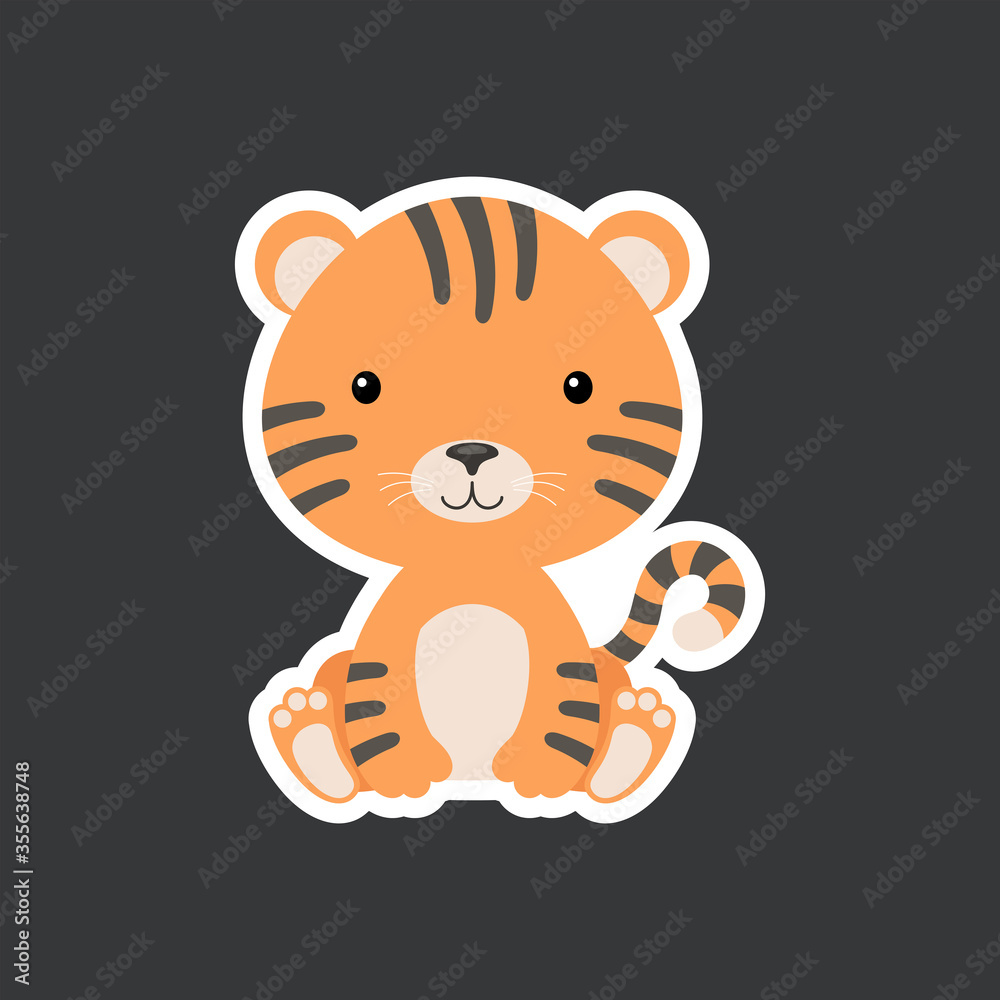 Sticker of cute baby tiger sitting. Adorable jungle animal character ...
