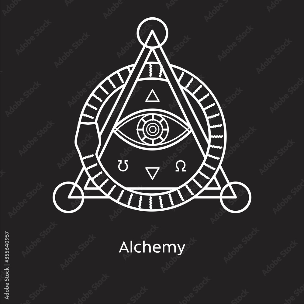 Decorative alchemy vector illustration element icon, line symbols ...