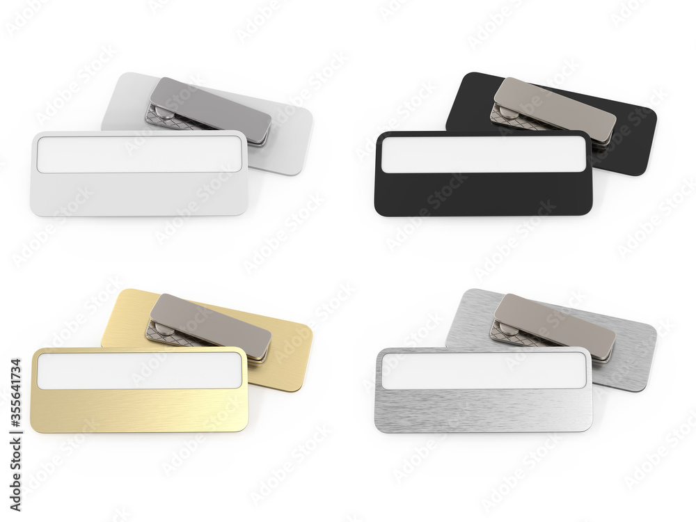 Metal and plastic id badges on the magnet of rectangular narrow shape ...