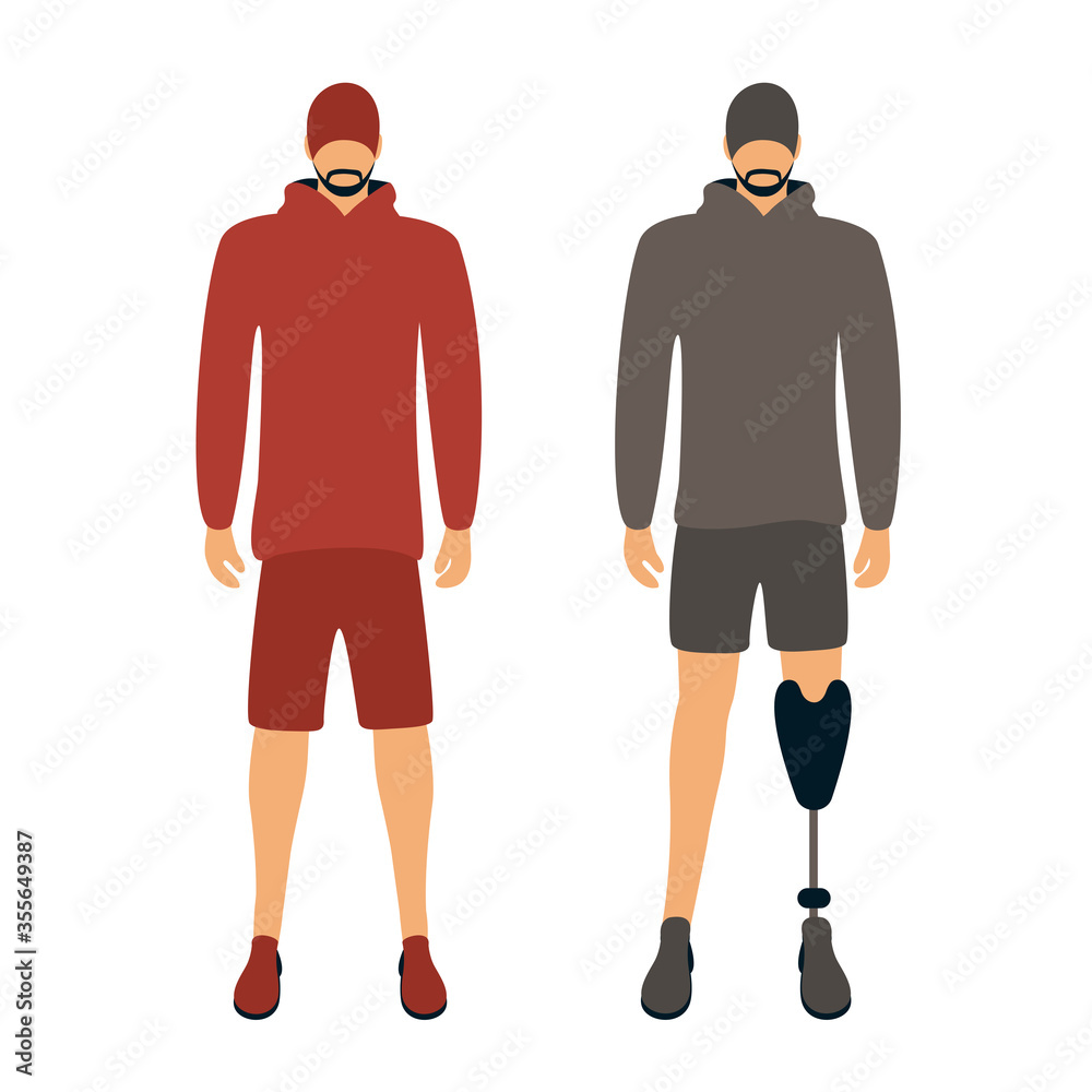 invalid athlete stands with prosthetic or artificial prosthesis leg ...