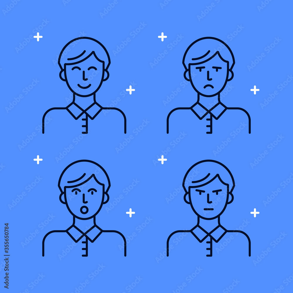 Set of line art icons with different emotions of a man. Illustrations ...