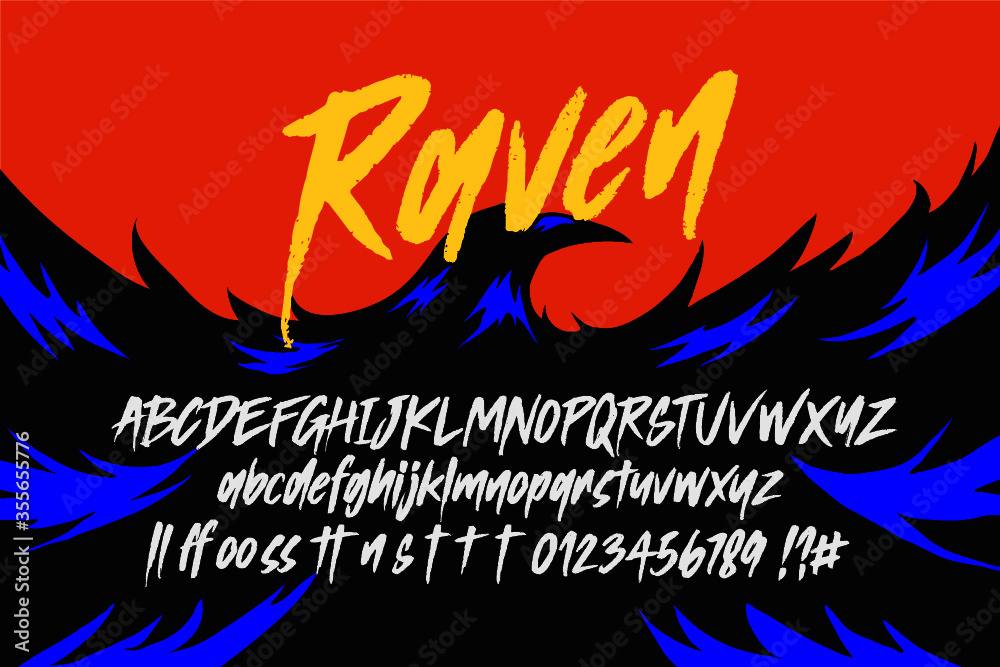 Raven hand-drawn font, style alphabet Stock Vector | Adobe Stock