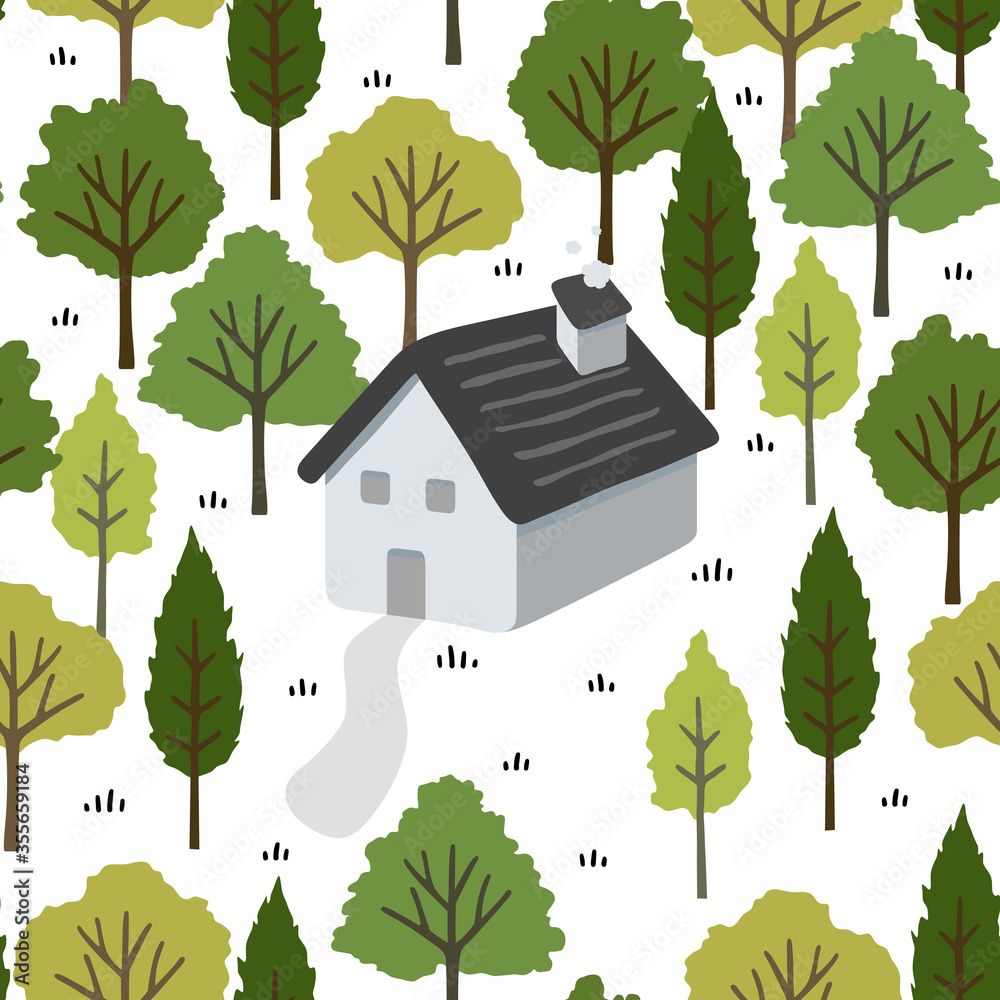 Country house in the forest, cartoon vector illustration, free life ...