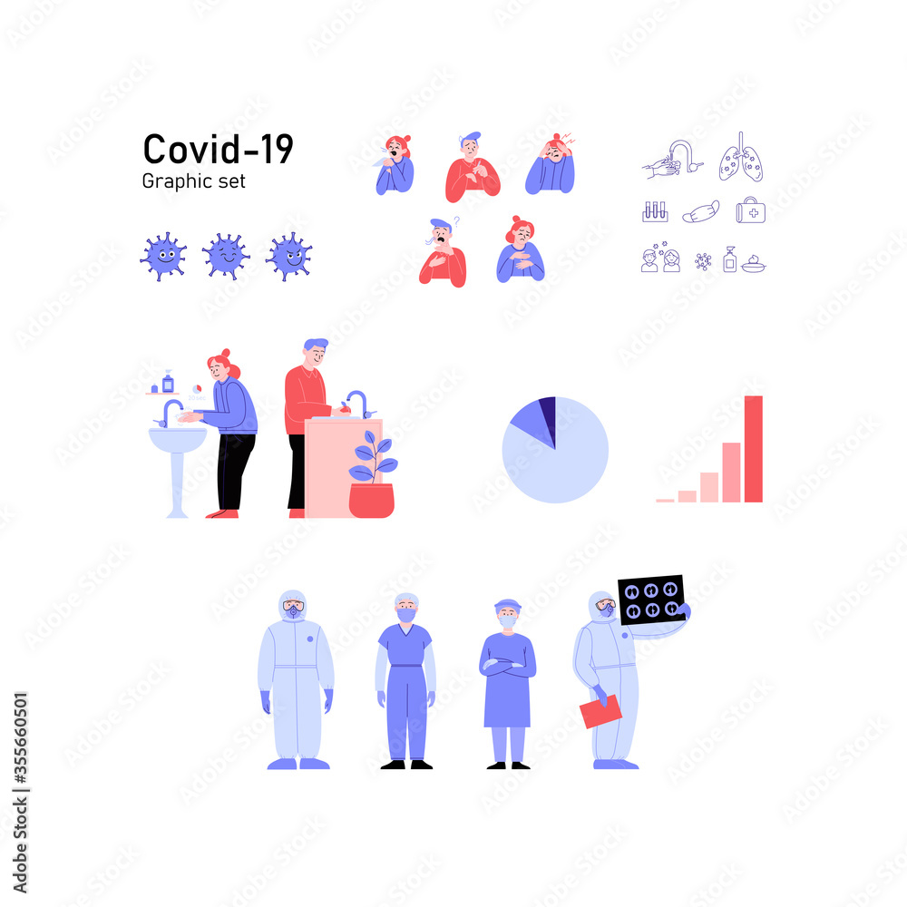 Graphic set of illustrations, icons and elements about Covid-19 ...