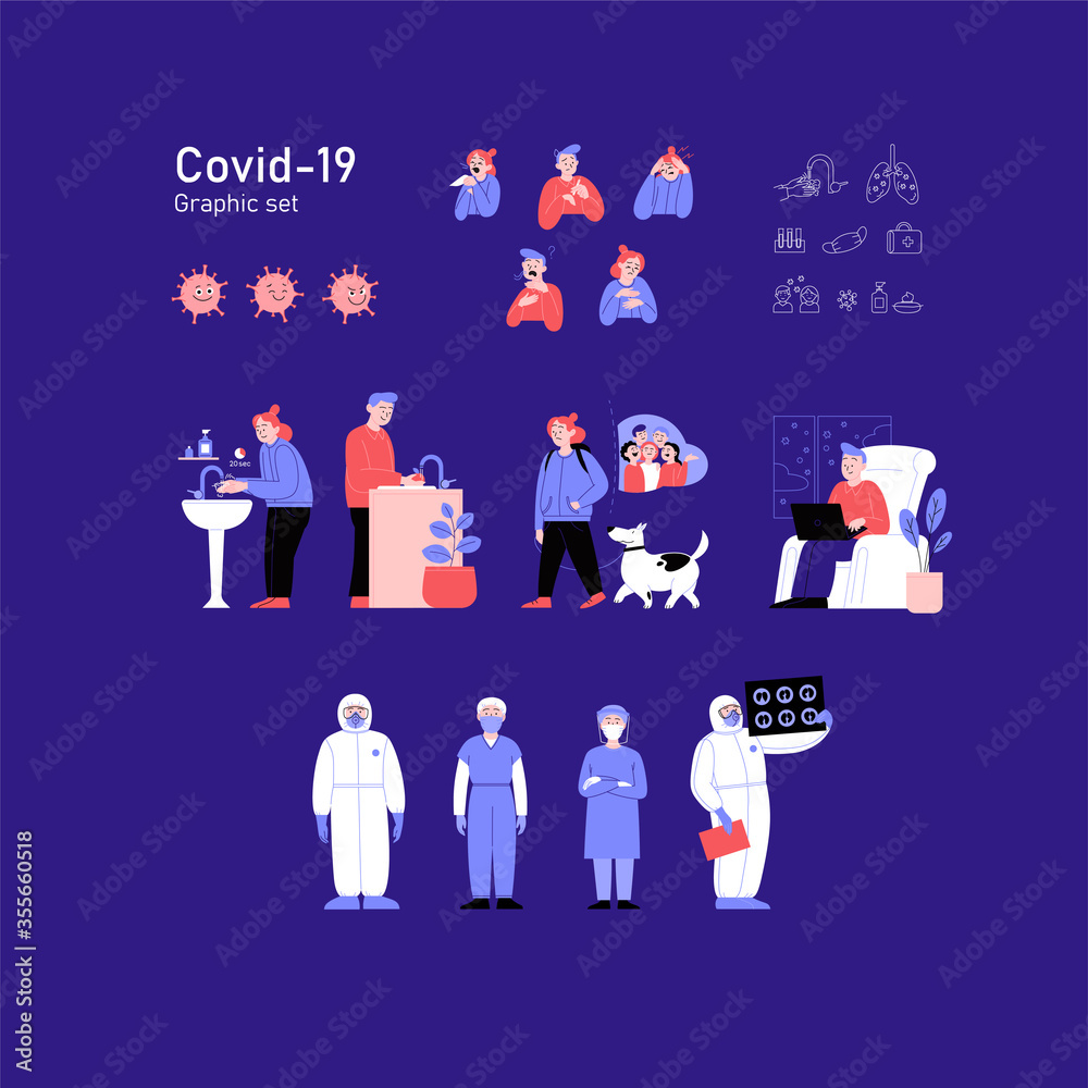 Graphic set of illustrations, icons and elements about Covid-19 ...