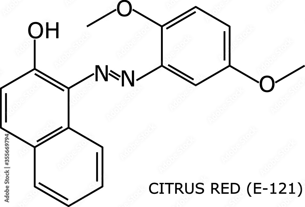 Citrus red (E-121) molecular structure isolated on white background ...