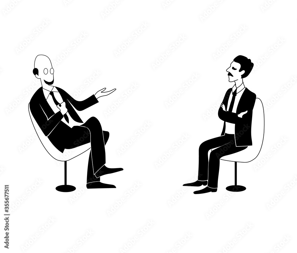 Two men are talking. Vector black outline image. Stock Vector | Adobe Stock