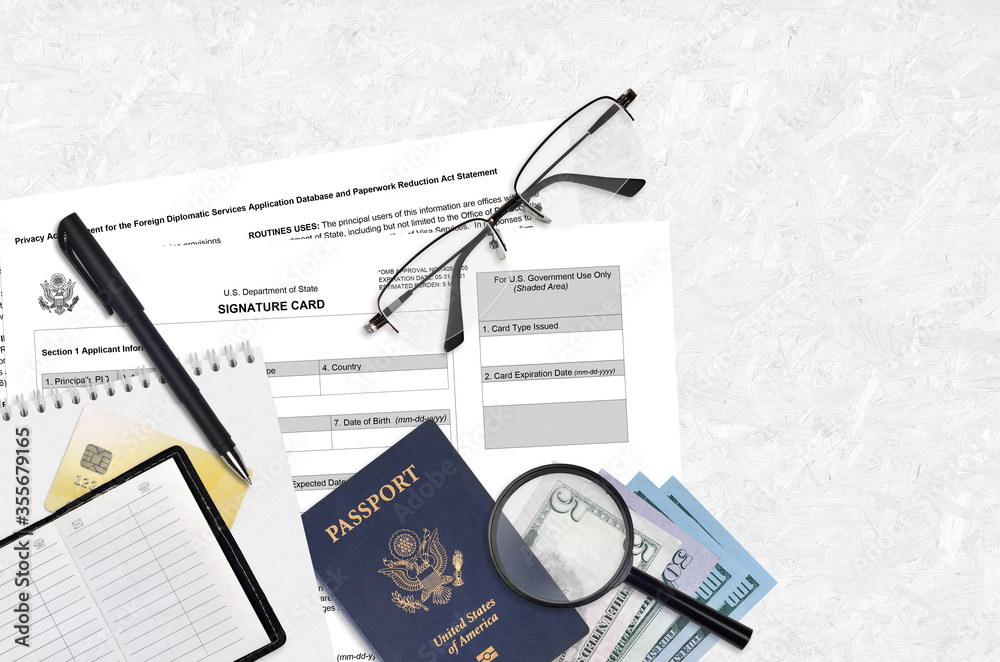 Department of State form DS4139 Signature card lies on table and ready ...