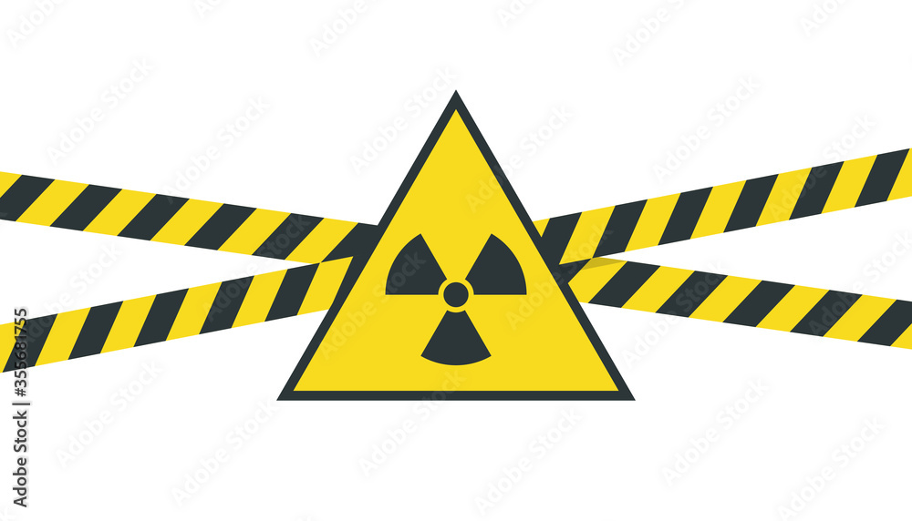 Sign of radiation hazards with yellow ribbon. Symbol of Warning toxic ...
