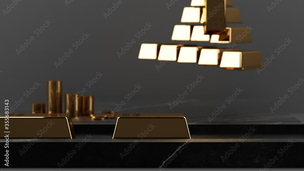 Gold bars, coins and riches. A scene of cluttered treasure and diamonds ...