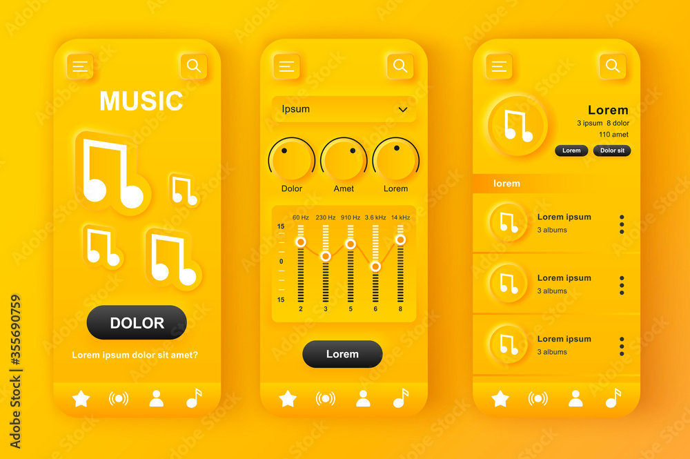 Music player unique neumorphic yellow design kit. Audio app with ...
