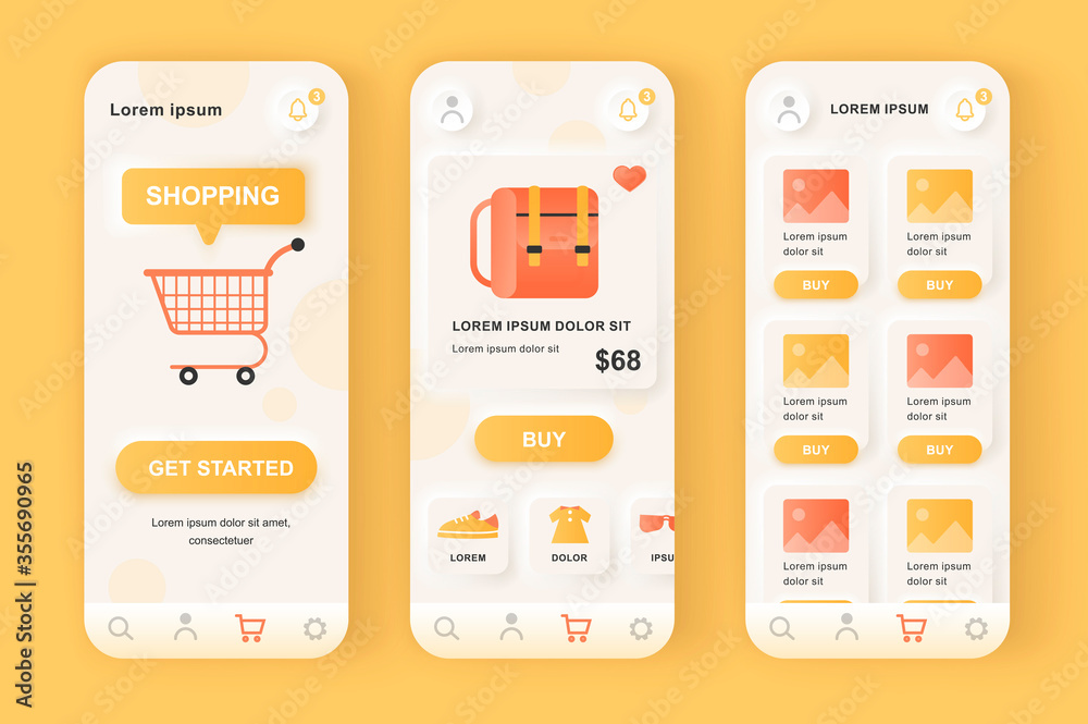 Online shopping solution unique neumorphic design kit. Shopping app ...