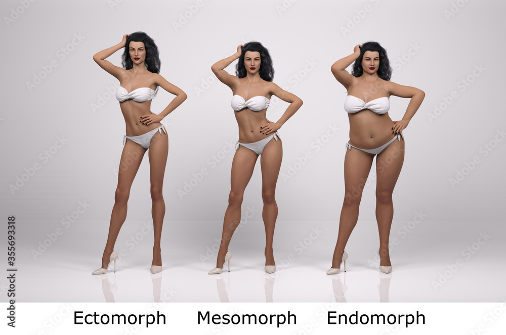 3d Render Standing Female Body Type Illustration Ectomorph Skinny