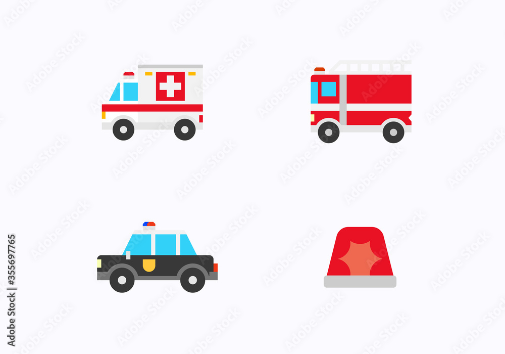 Emergency transport vector icons set. Isolated Ambulance, Fire Engine ...