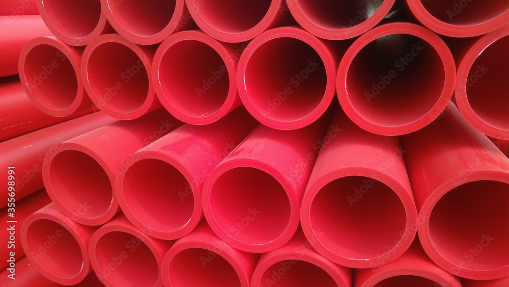 PVC underground cable protection pipe at the construction pipe. It's ...